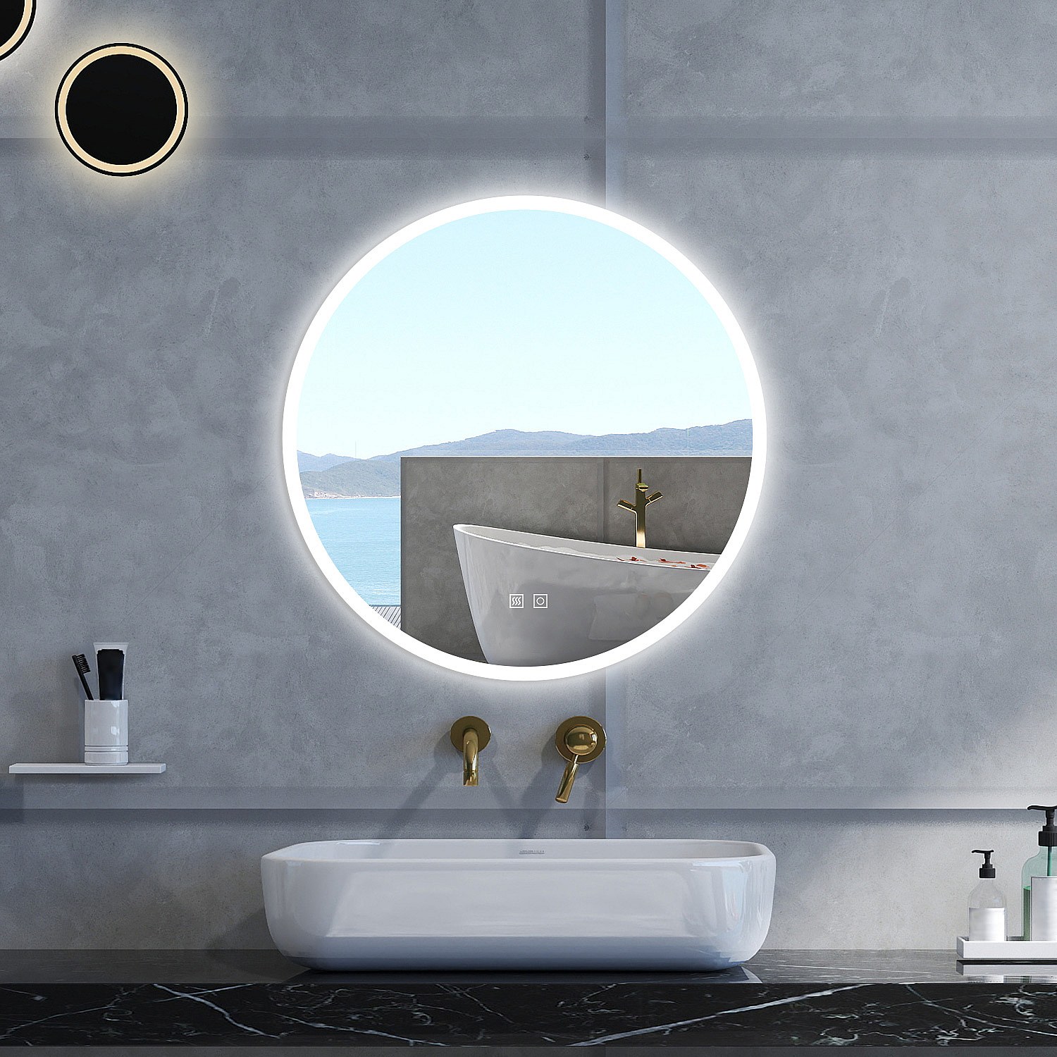 Specchio da bagno Rotondo con 80cm,3 colori,Memoria, Antifog,Regorabile ...