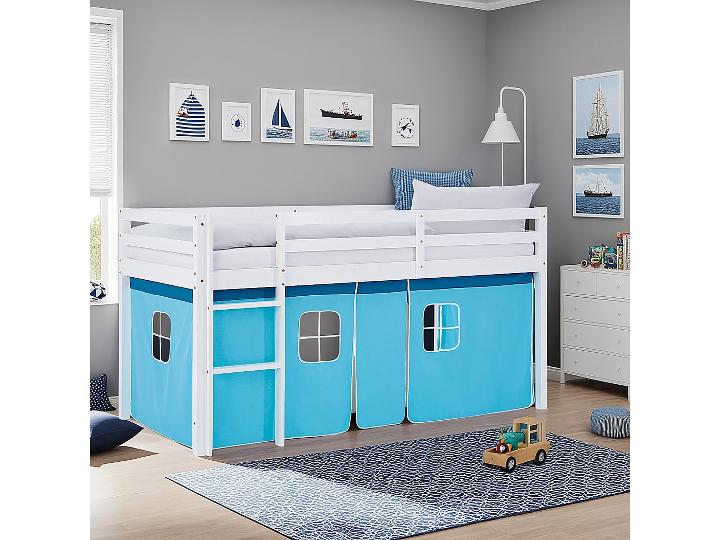 Letto a soppalco 90x200 cm Cabina Blu