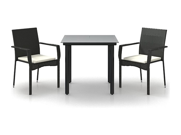 Karl Mason Ensemble à manger de jardin avec coussins 3 pcs Noir