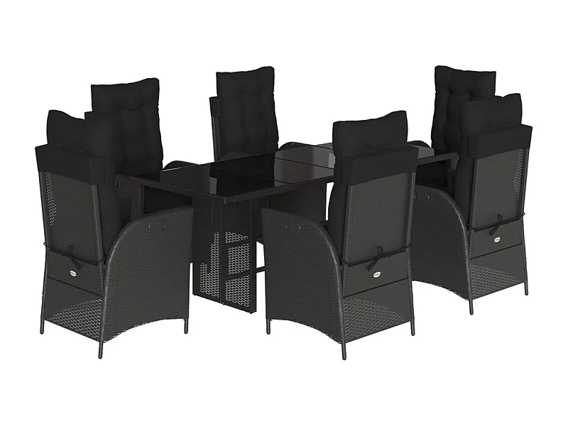 Emory Set de comedor de jardín 7 pzas y cojines ratán sintético negro