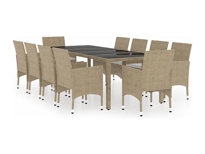 Havron Ensemble à manger de jardin 11pcs Résine tressée Beige