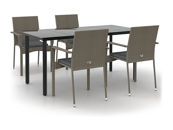 Karl Mason Ensemble à manger de jardin coussins 5 pcs noir et gris