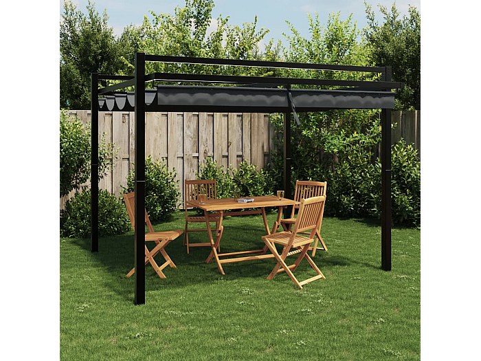 Pavillon mit einziehbarem Dach Anthrazit 3x3 m Aluminium