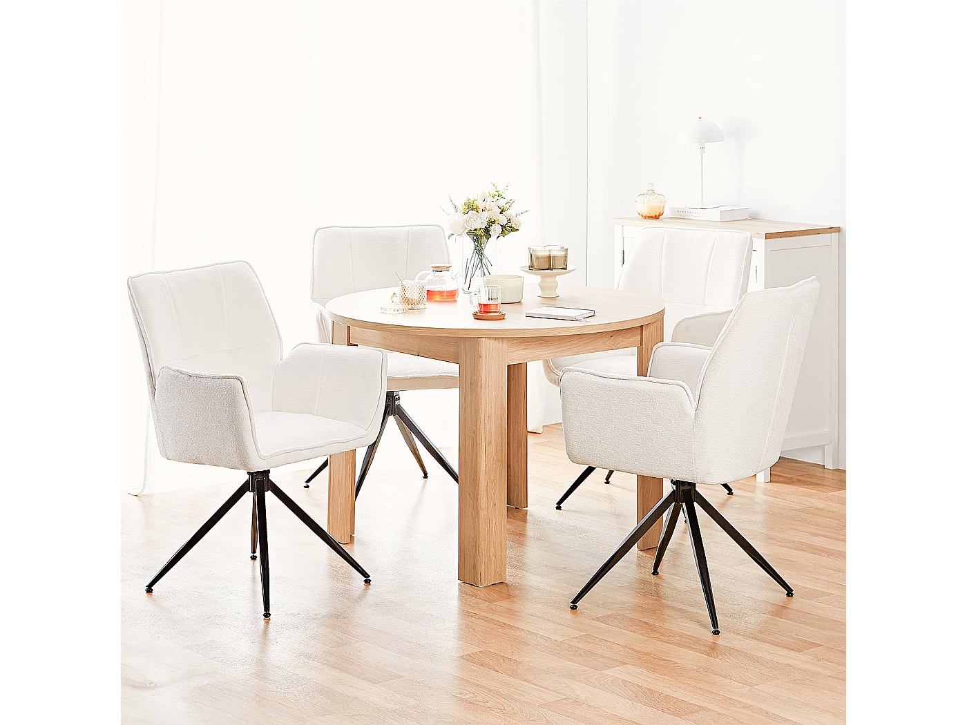 Table à Manger Ø 106 cm Naturelle Table de Cuisine Moderne Table Ronde ...