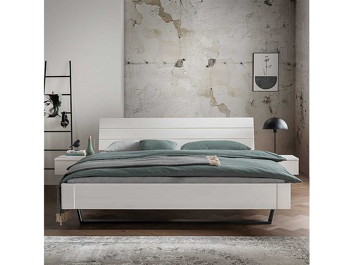 Holzbett Doppelbett modern in Wei aus Kiefer Massivholz