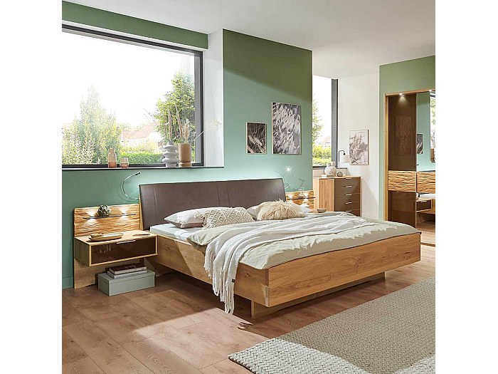 Bett mit Nachtkommoden in Eiche Bianco Dunkelbraun (dreiteilig)