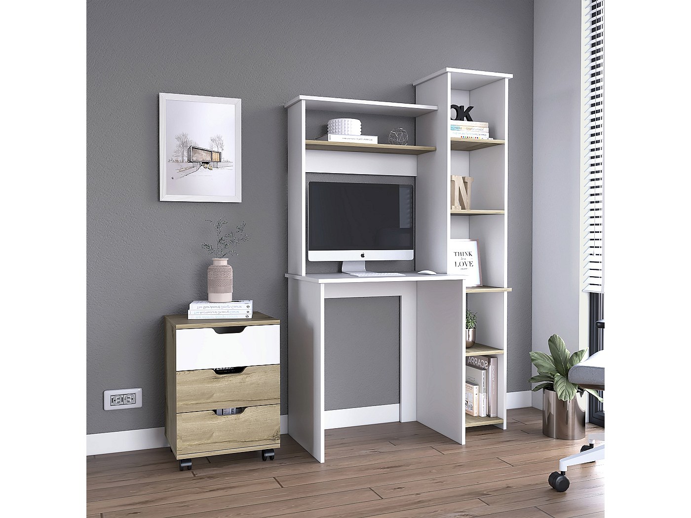Office Z Set, Heinrich Computer Center avec 5 étagères + Vilna Archivador Office Dother, 163.1 ...