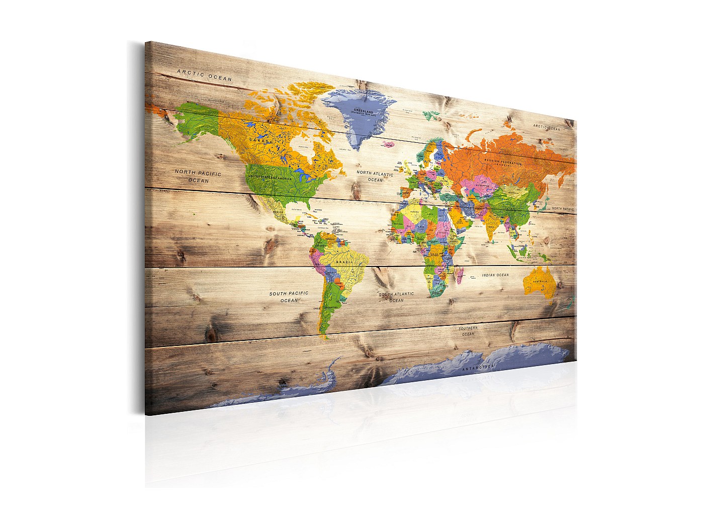 Quadro - Map on wood: Colourful Travels - 60x40