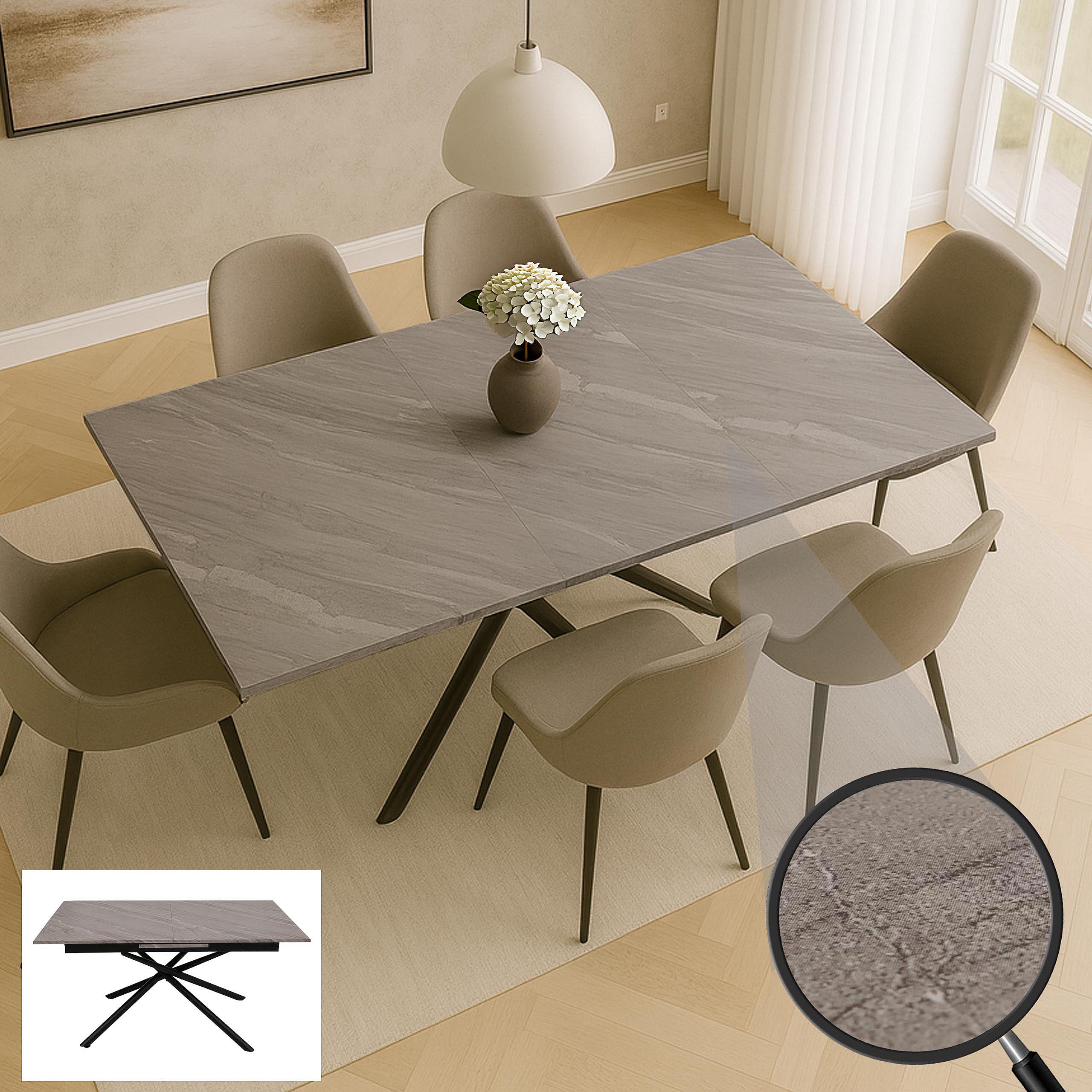 Esszimmertisch MCW-O57, Marmor-Optik grau