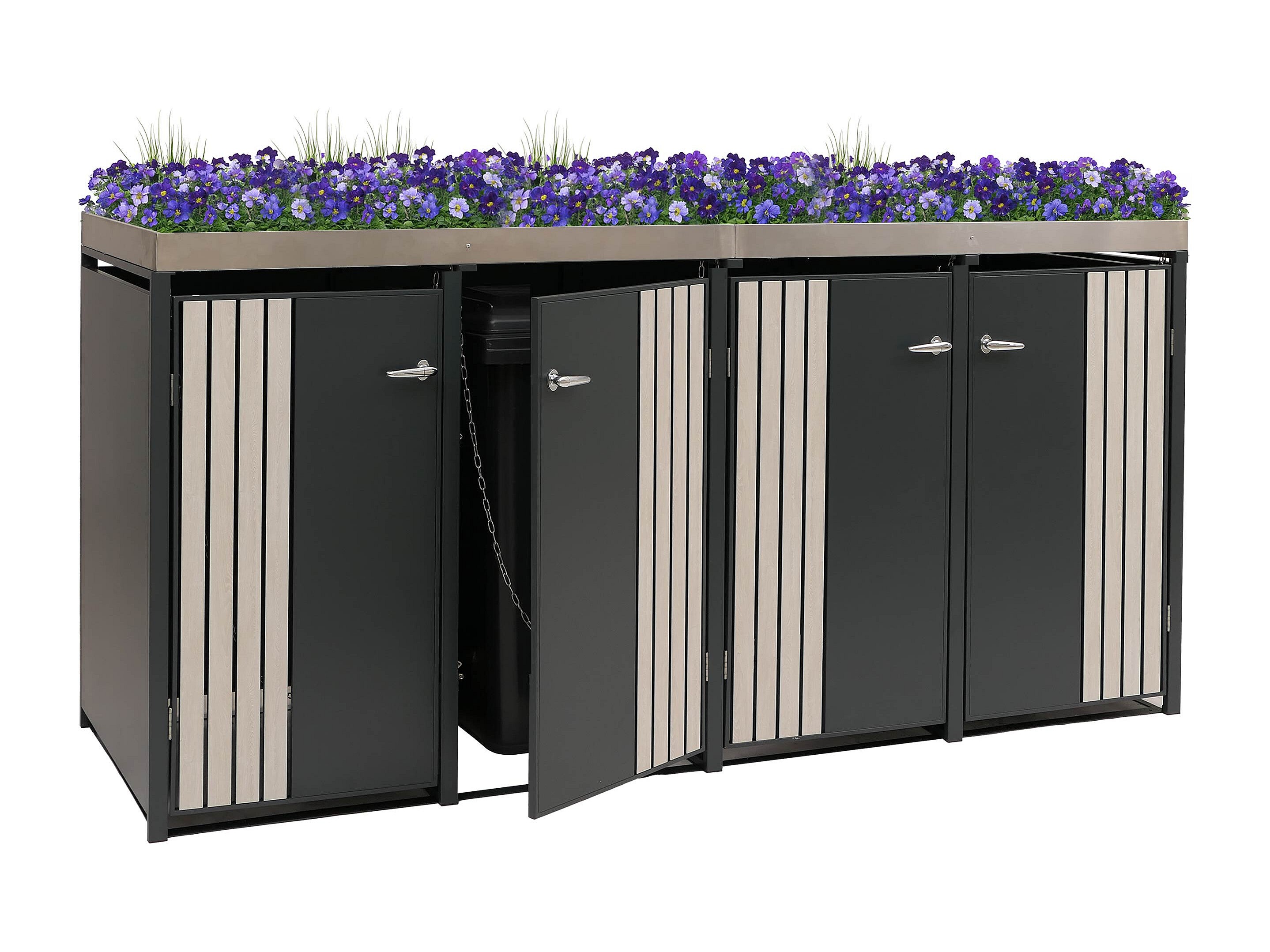 4-delige afvalcontainerbehuizing MCW-O67, antraciet houtlook licht