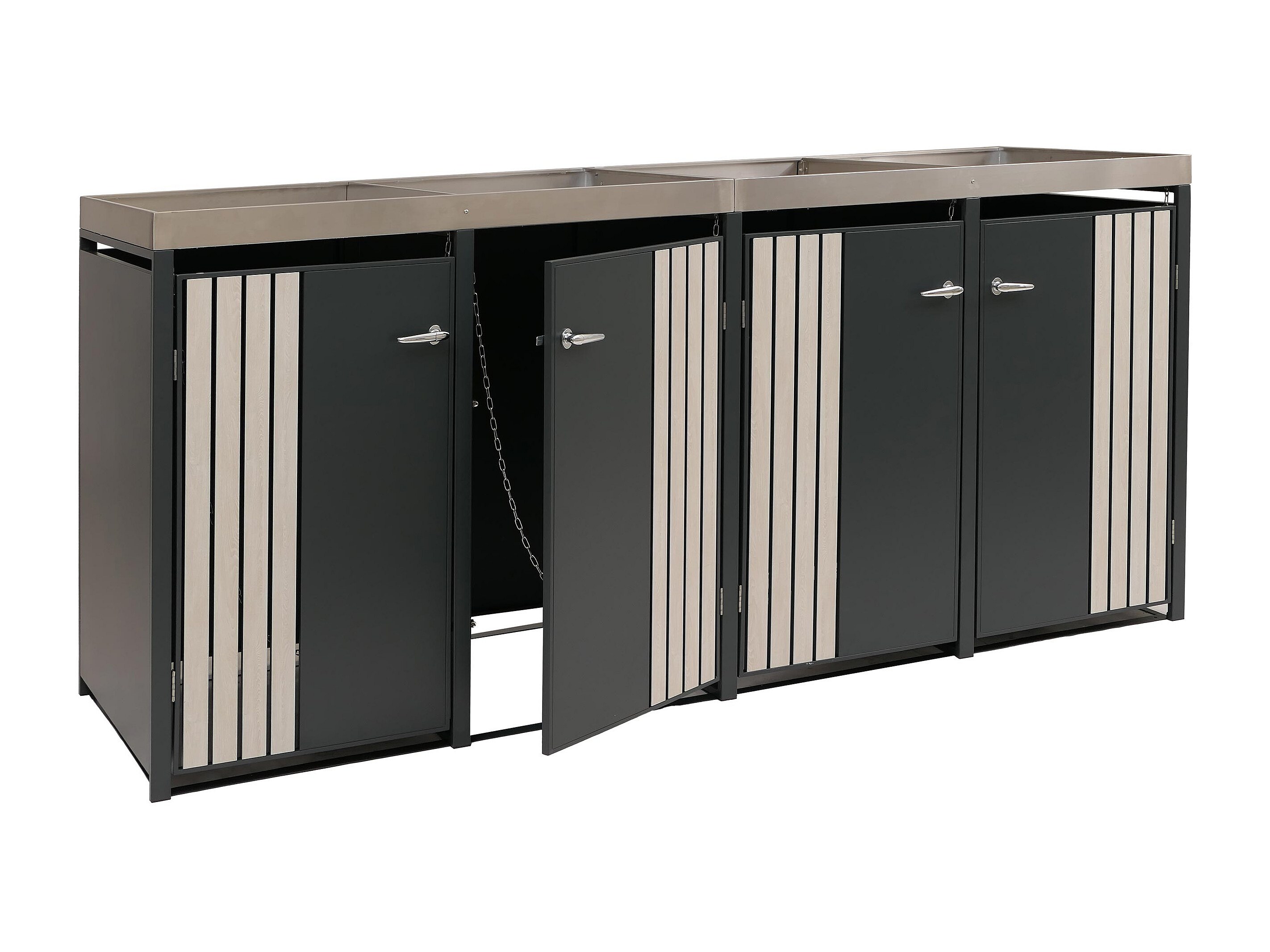 4-delige afvalcontainerbehuizing MCW-O67, antraciet houtlook licht