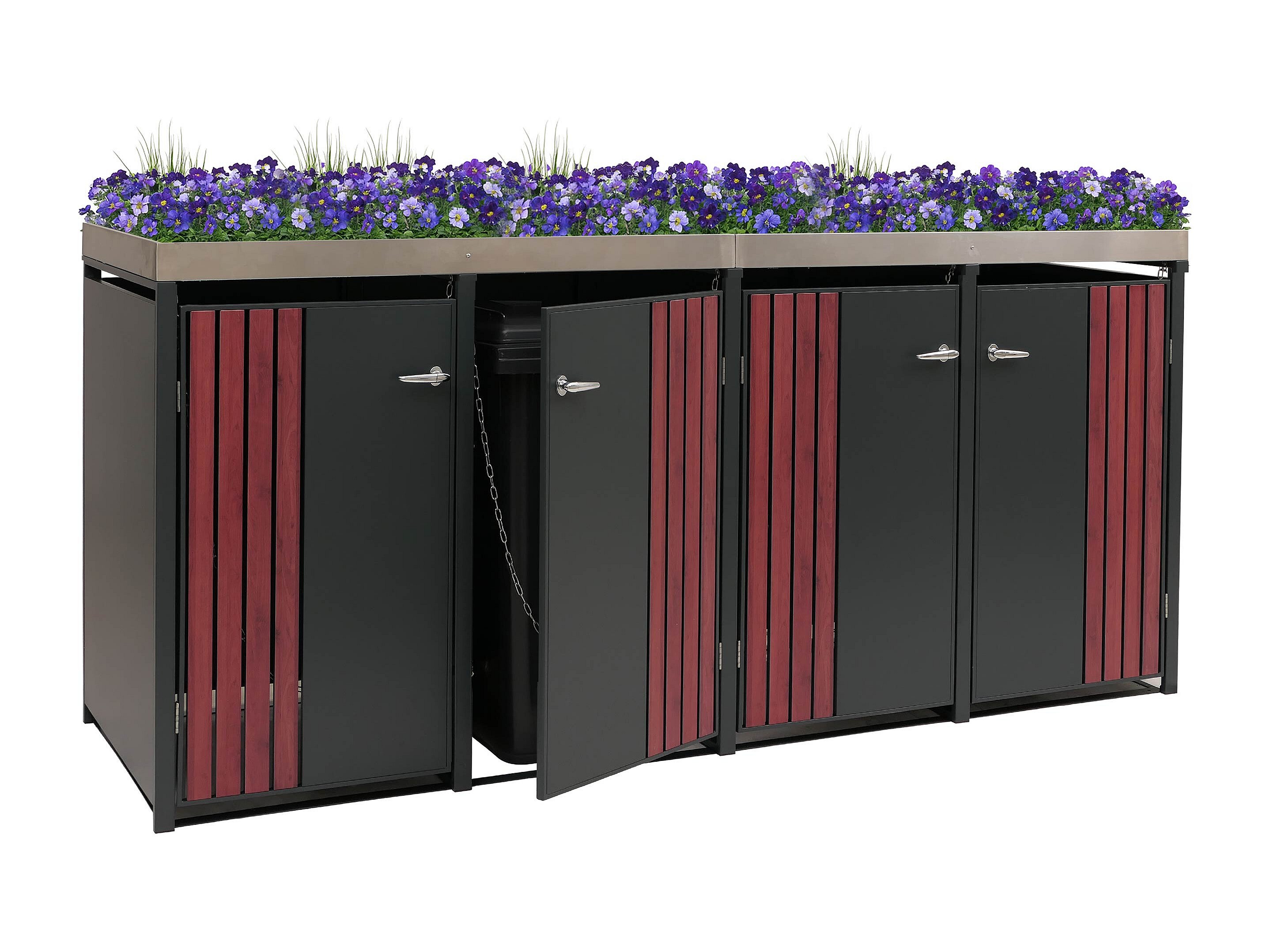 4-delige afvalcontainerbehuizing MCW-O67, antraciet houtlook donker