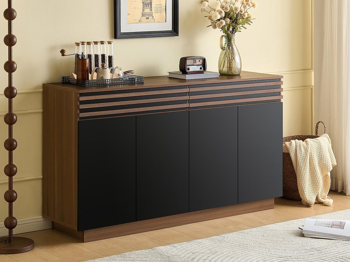 Buffet moderno 150x40x85 cm - 2 gavetas e 4 portas - aspecto madeira ...