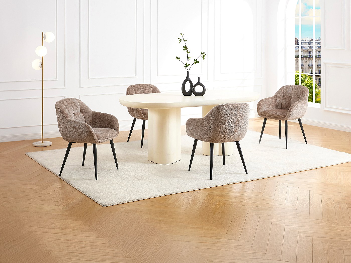 6er-Set Stühle aus strukturiertem Stoff und schwarzem Metall - Taupe ...