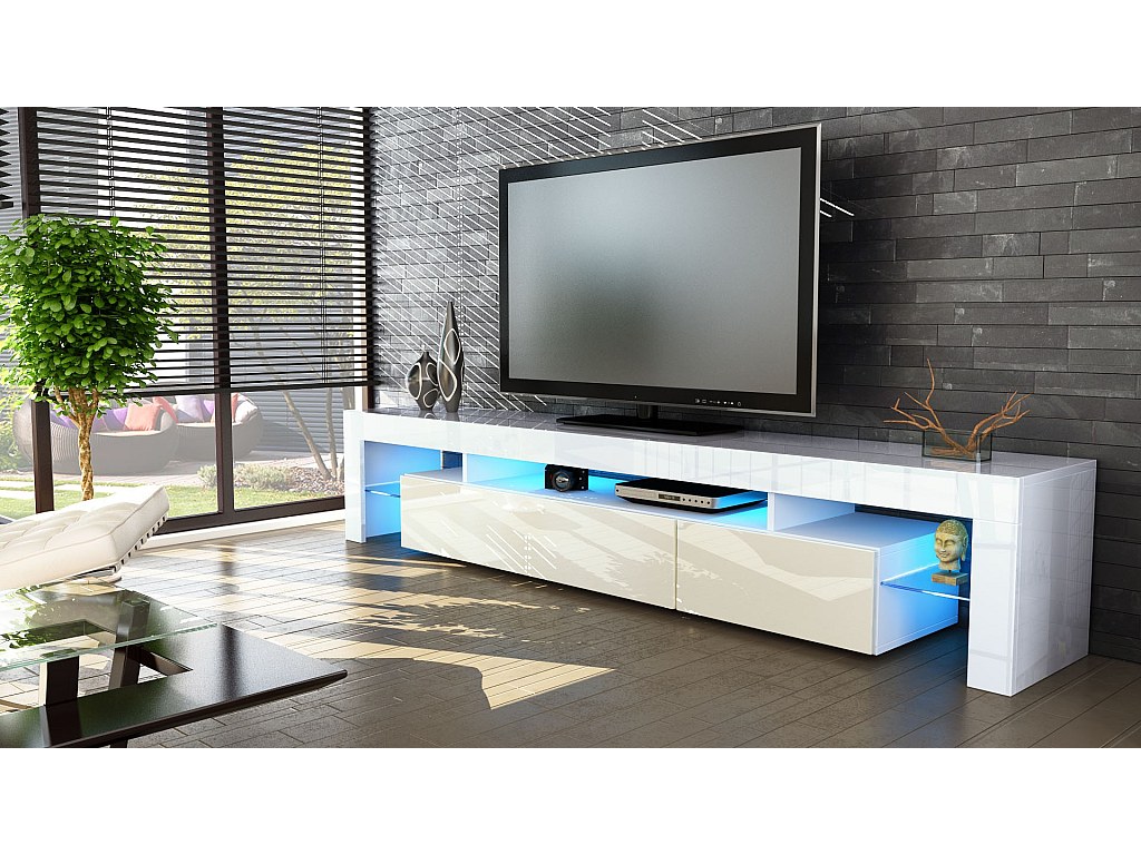 Meuble tv blanc et crème 189 cm avec led