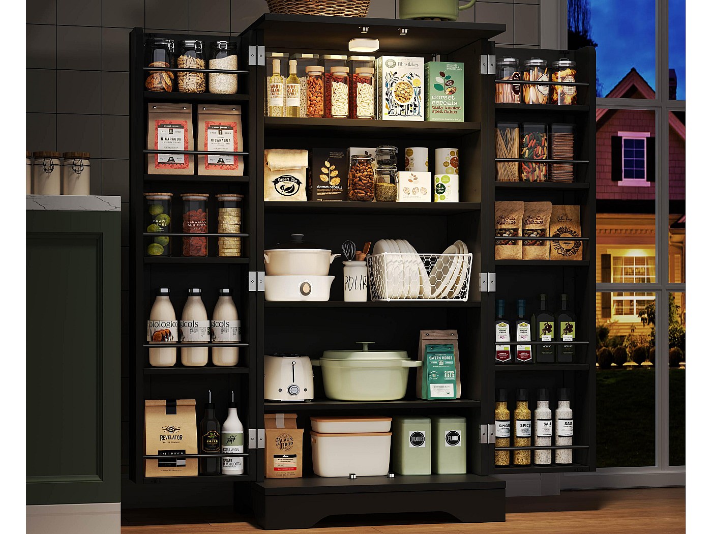 Buffet de cozinha 60x40x120 cm - com sensor de luz LED - com 2 portas ...