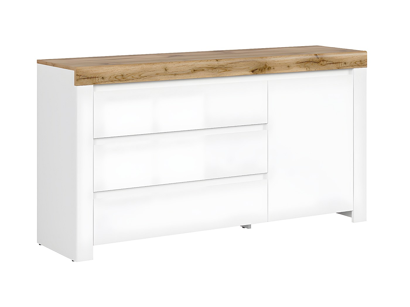 Buffet 3 tiroirs 1 porte Hella Blanc et Bois