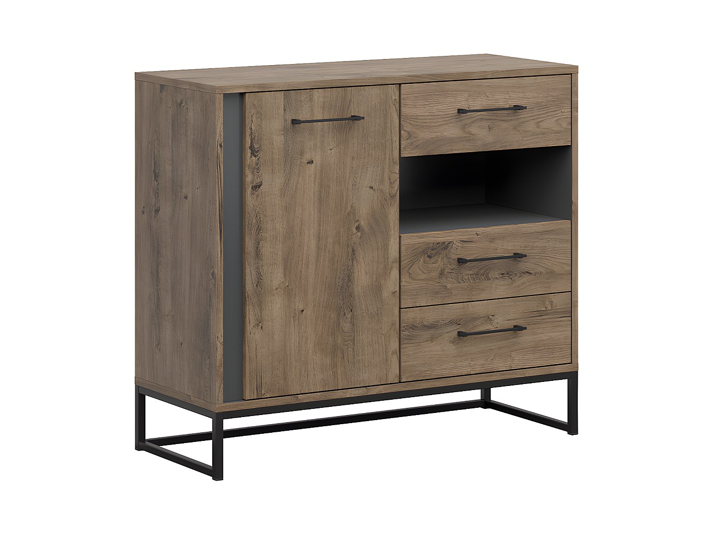 Buffet 1 porte 3 tiroirs 1 niche Jared Bois et Gris anthracite