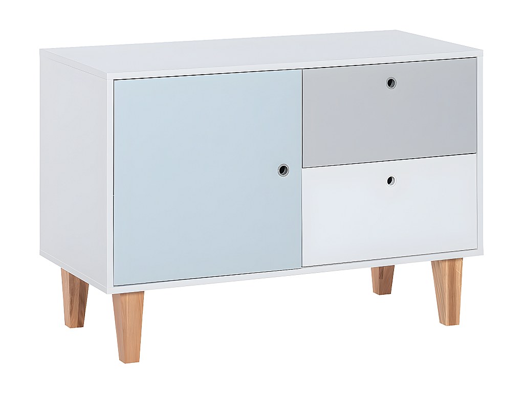 Commode basse 1 porte 2 tiroirs Concept Bleu Ciel