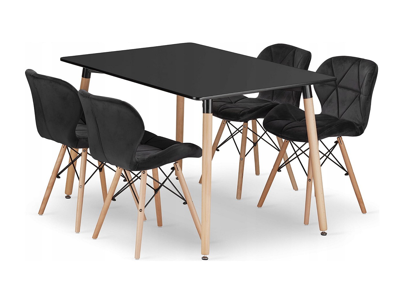 Conjunto de Mesa Retangular Valora YURO Madeira MDF Faia Preto x4