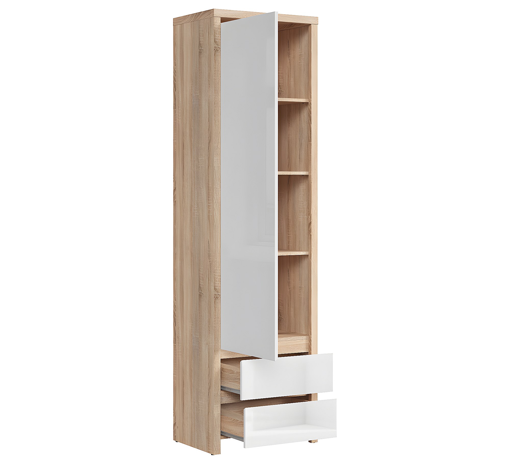 Armoire colonne 1 porte 2 tiroirs Soren Bois et Blanc
