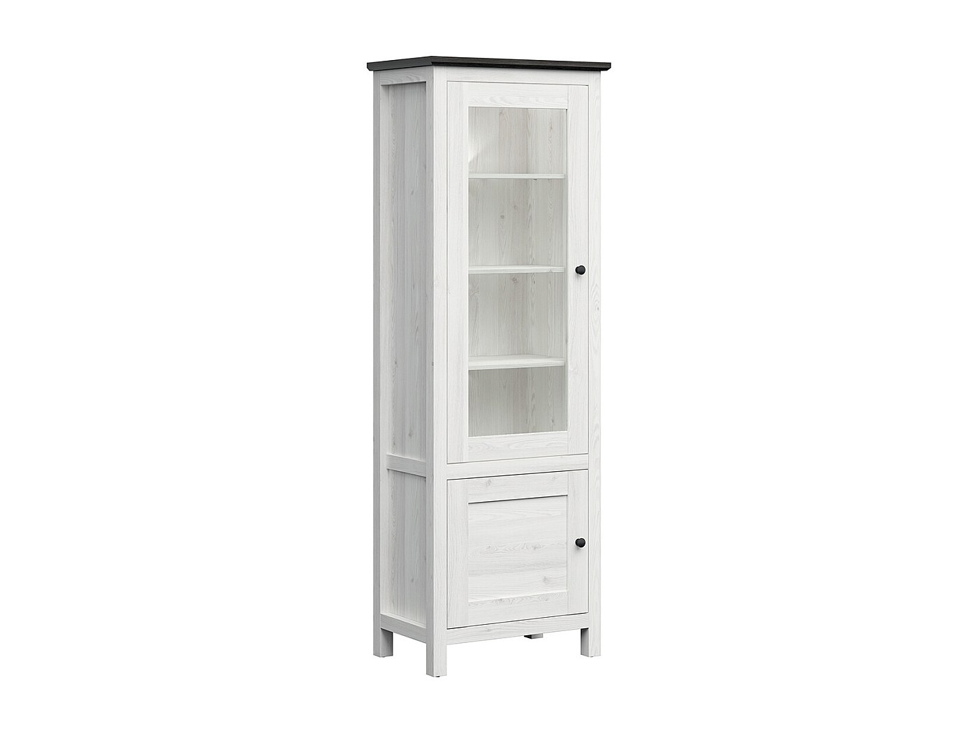 Armário expositor 2 portas Duck branco com pátina e madeira escura 203cm