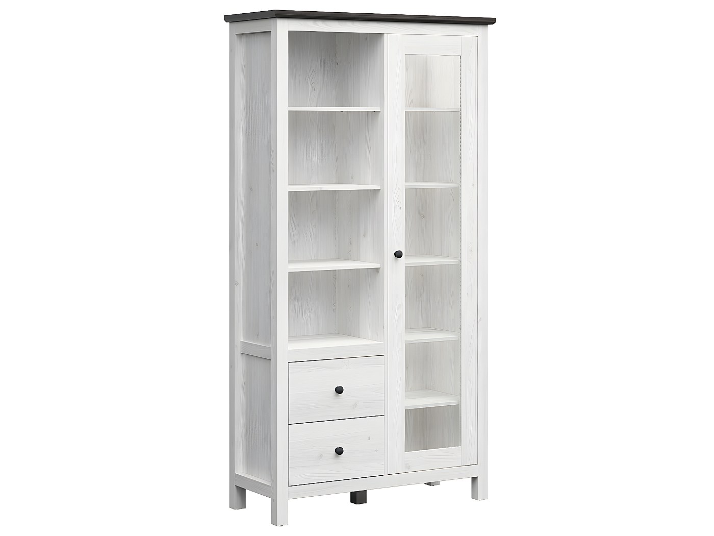 Vaisselier 1 porte 2 tiroirs avec LED Duck Blanc et Bois foncé