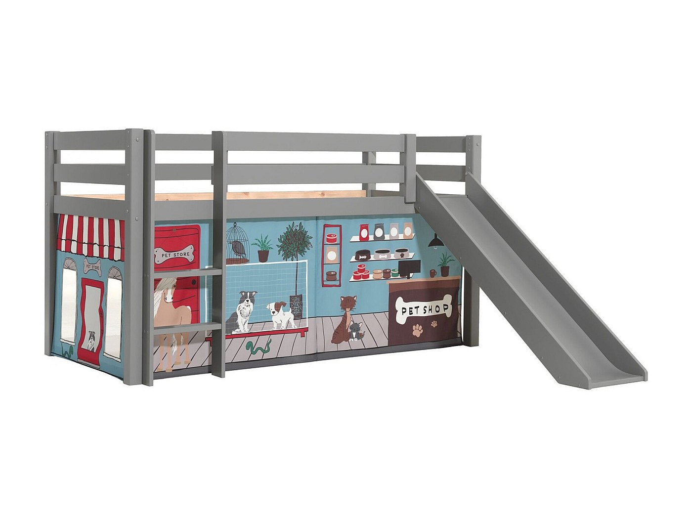 Cama baixa 90x200 Slide incluindo capa Pet Shop Vipack Pino Cinzento