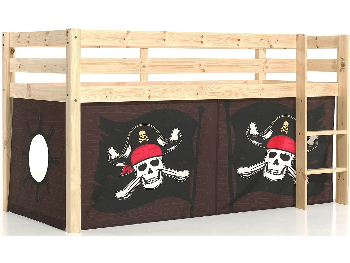 Cama Pirate Vipack Pino Wood 90x200 de meia altura com colchão de molas ...