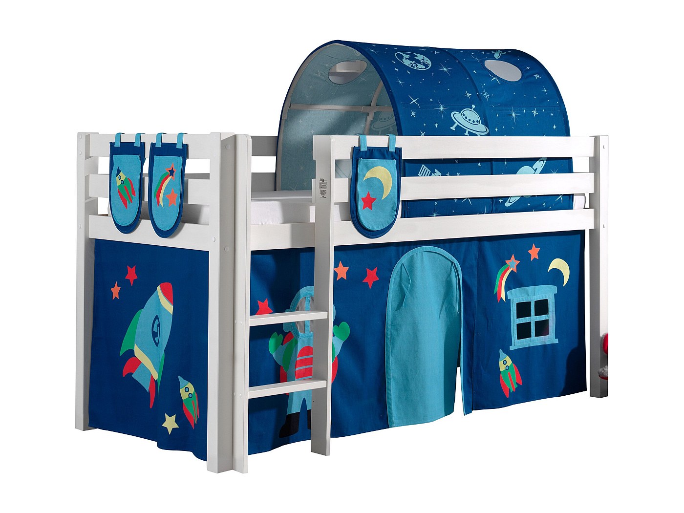 Lit Mi-Hauteur 90x200 Sommier Inclus et Housse Astro Pino - Blanc