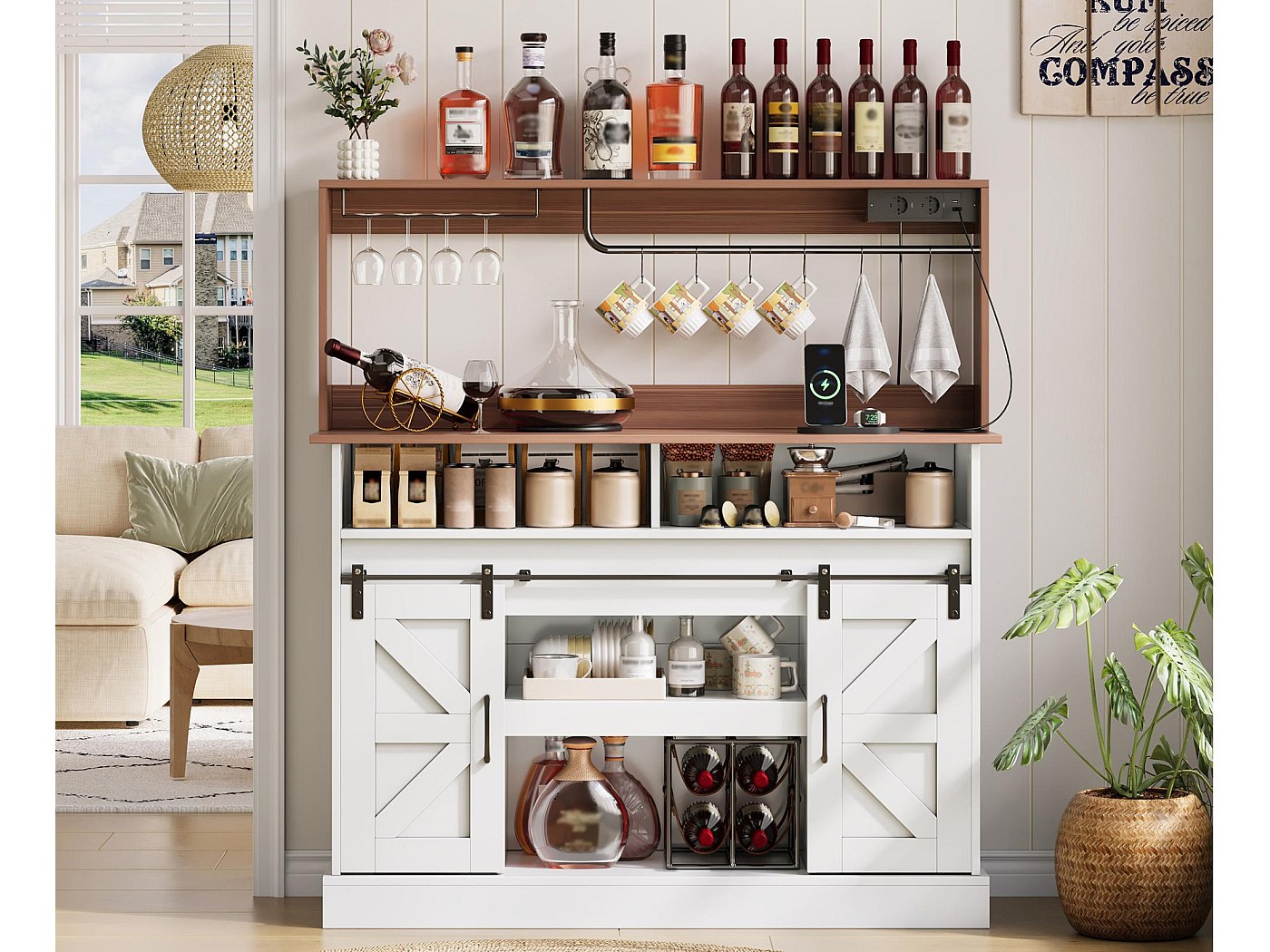 Buffet de cozinha 120x40x130cm - com USB e tomada - com adega de vinho ...