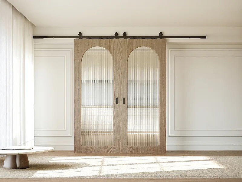 Porte coulissante double en applique en bois et MDF - 2 x H205 x L83 cm ...