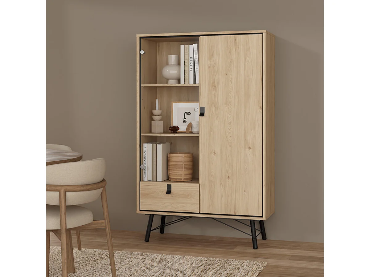 Vitrine mit 2 Türen (1 Glastür) und 1 Schublade H161,8 cm – JOYCE
