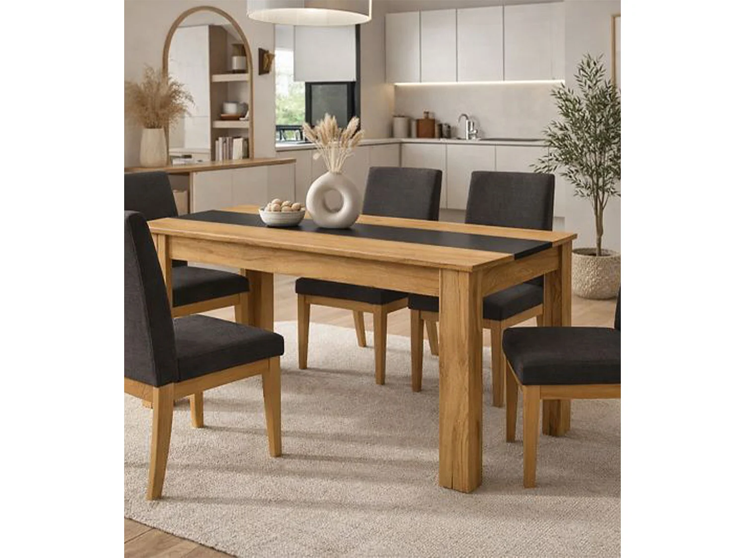 Mesa de comedor rectangular fija para 4 comensales 140x90 cm color Oak ...
