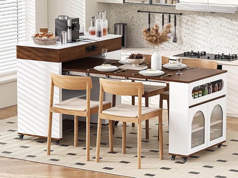 Kitchen island - extendable dining table - with power outlet - with ...