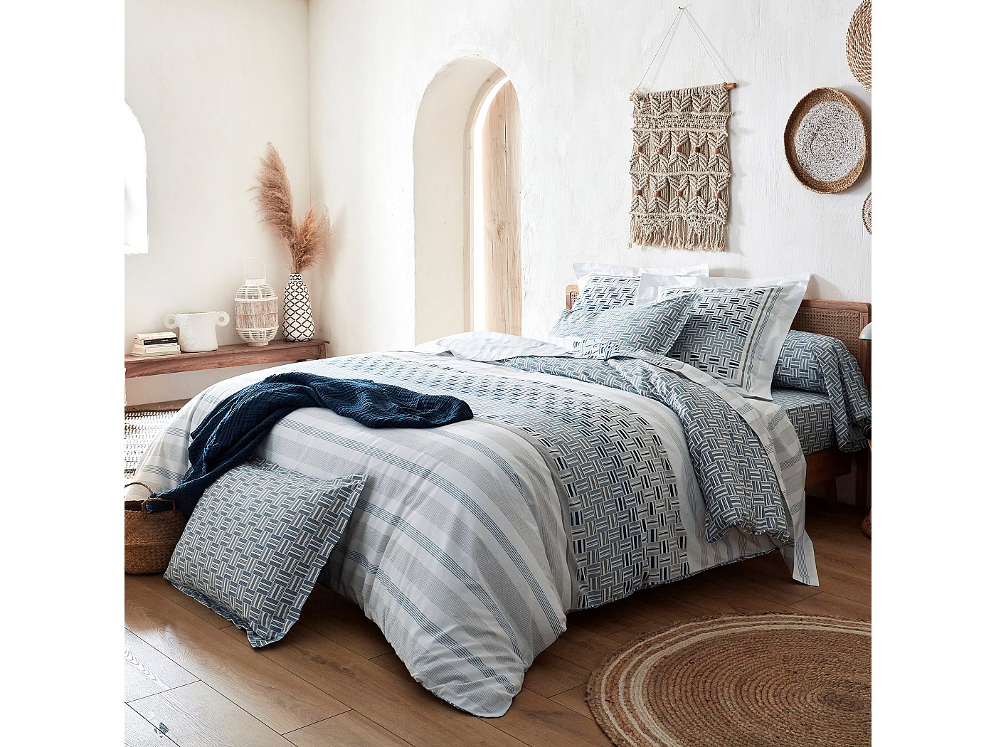 Parure de lit 200x200 cm coton DIEGO bleu baltique