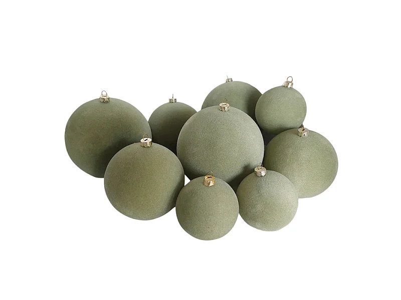 Lot de 9 boules de noël en velours vert clair 3 tailles - BRUNY 6045