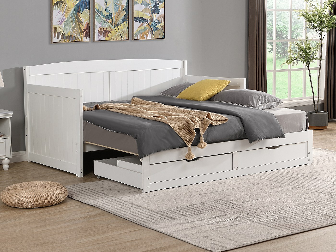 Letto divano a scomparsa 90 x 190 o 180 x 190 cm con cassetti in pino e ...