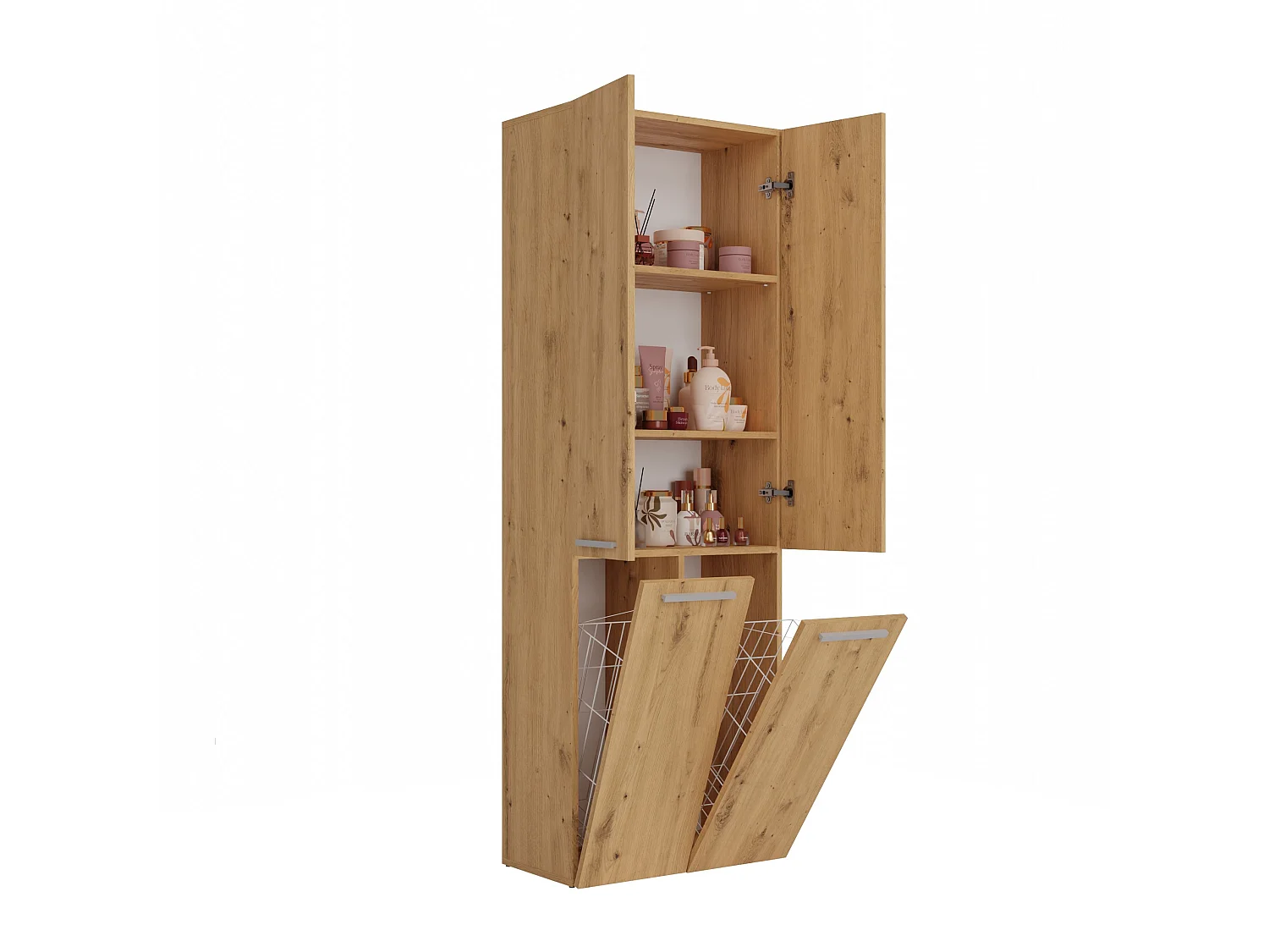 Armadio bagno 60x174 cm cesti portabiancheria rovere ABT3