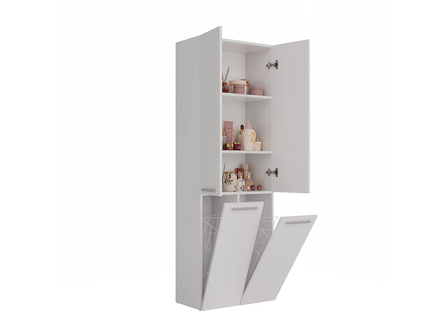 Armadio bagno 60x174 cm cesti portabiancheria bianco ABT3