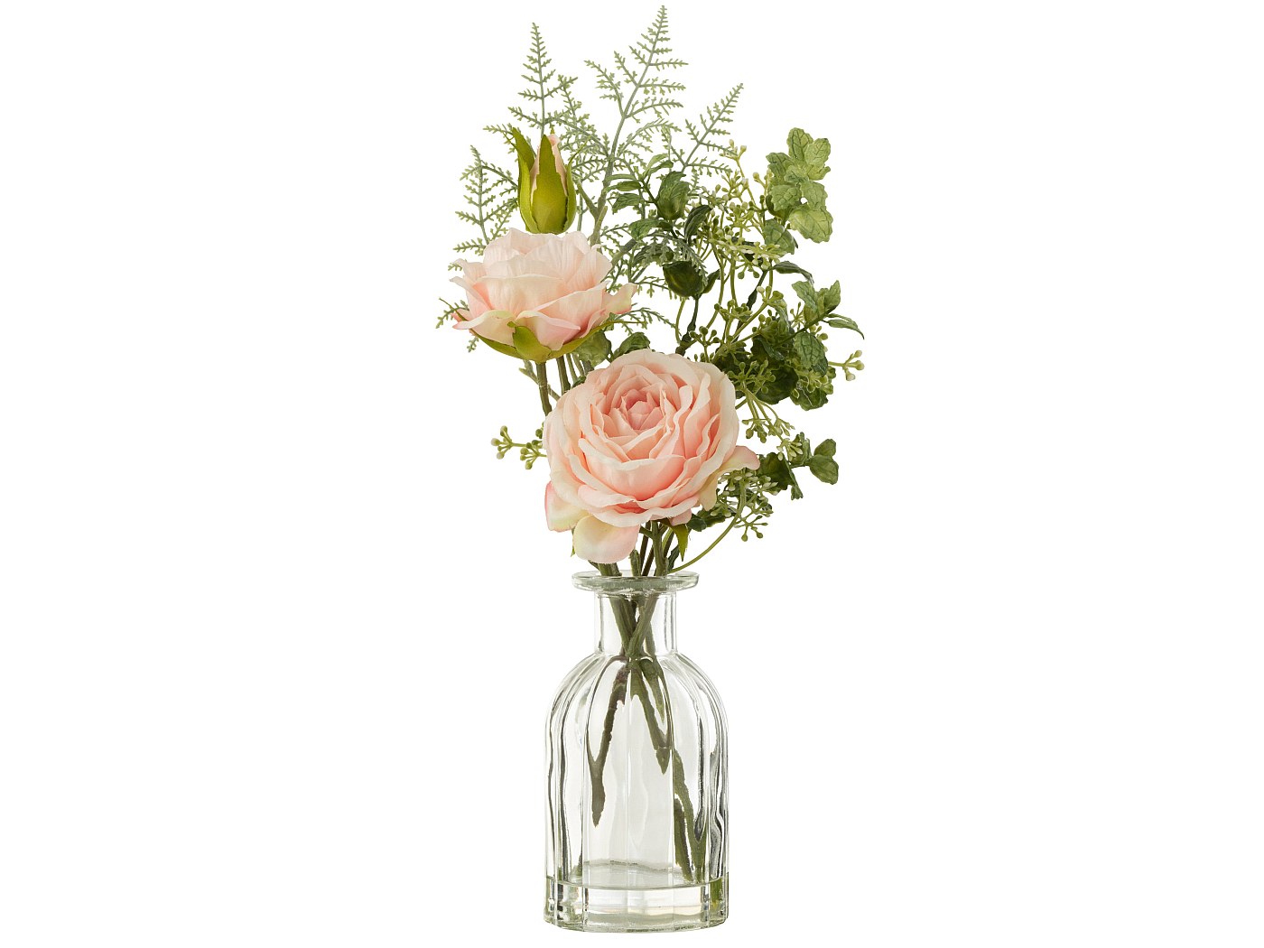 Bouquet de roses dans vase+zeau artificielle plastique vert/rose clair ...