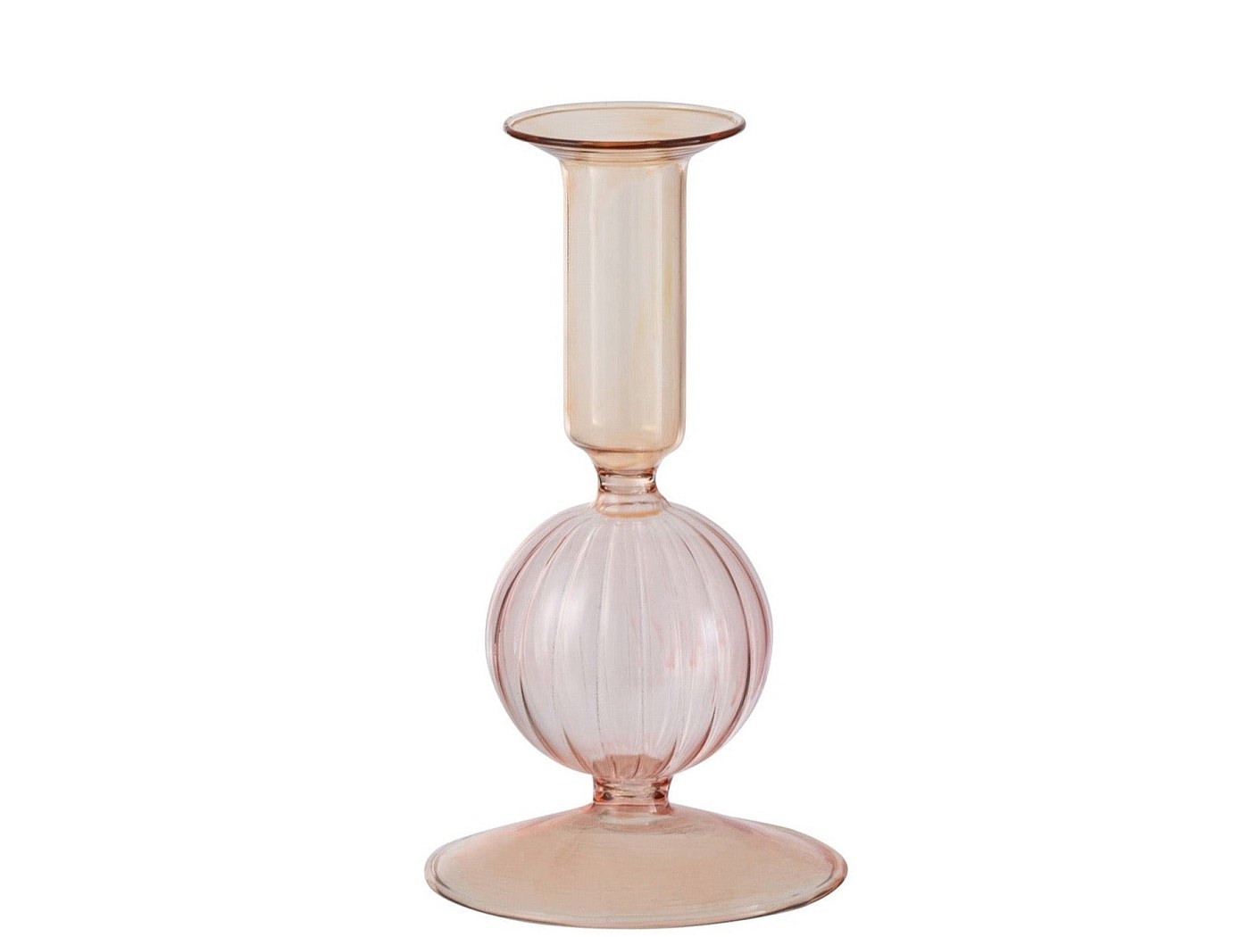 Bougeoir 1 boule verre orange clair/rose small H. 16cm