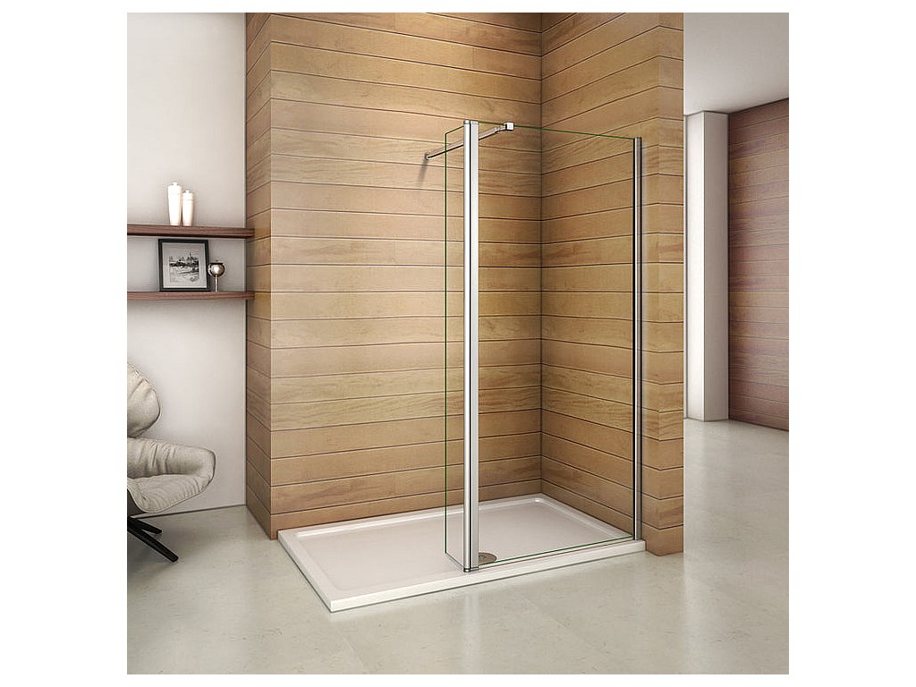 Paroi de douche 130+40x200cm avec barre de fixation 73-120cm en carré ...