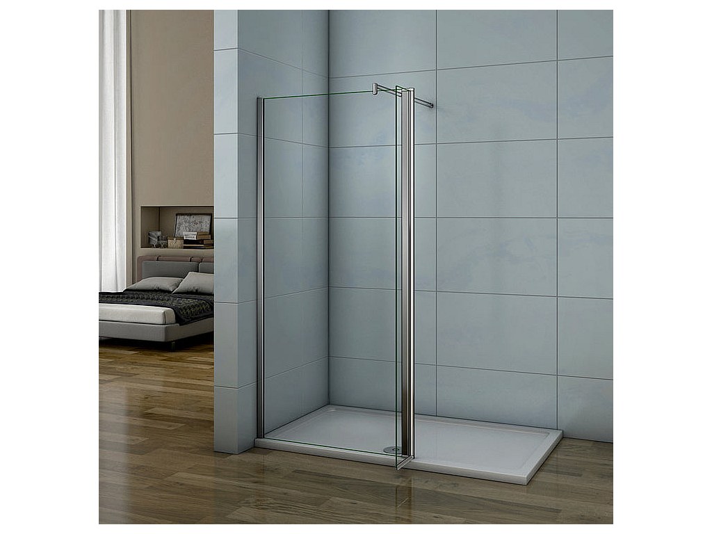 Paroi de douche 160+30x200cm avec barre de fixation 70-120cm en ...