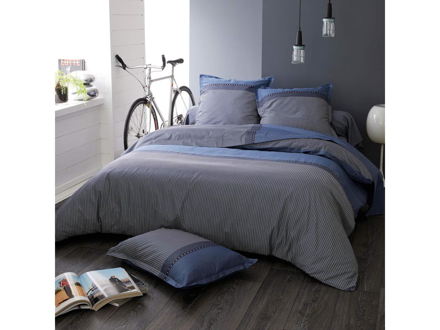 Parure De Lit 240x220 Cm Satin De Coton Enzo Bleu