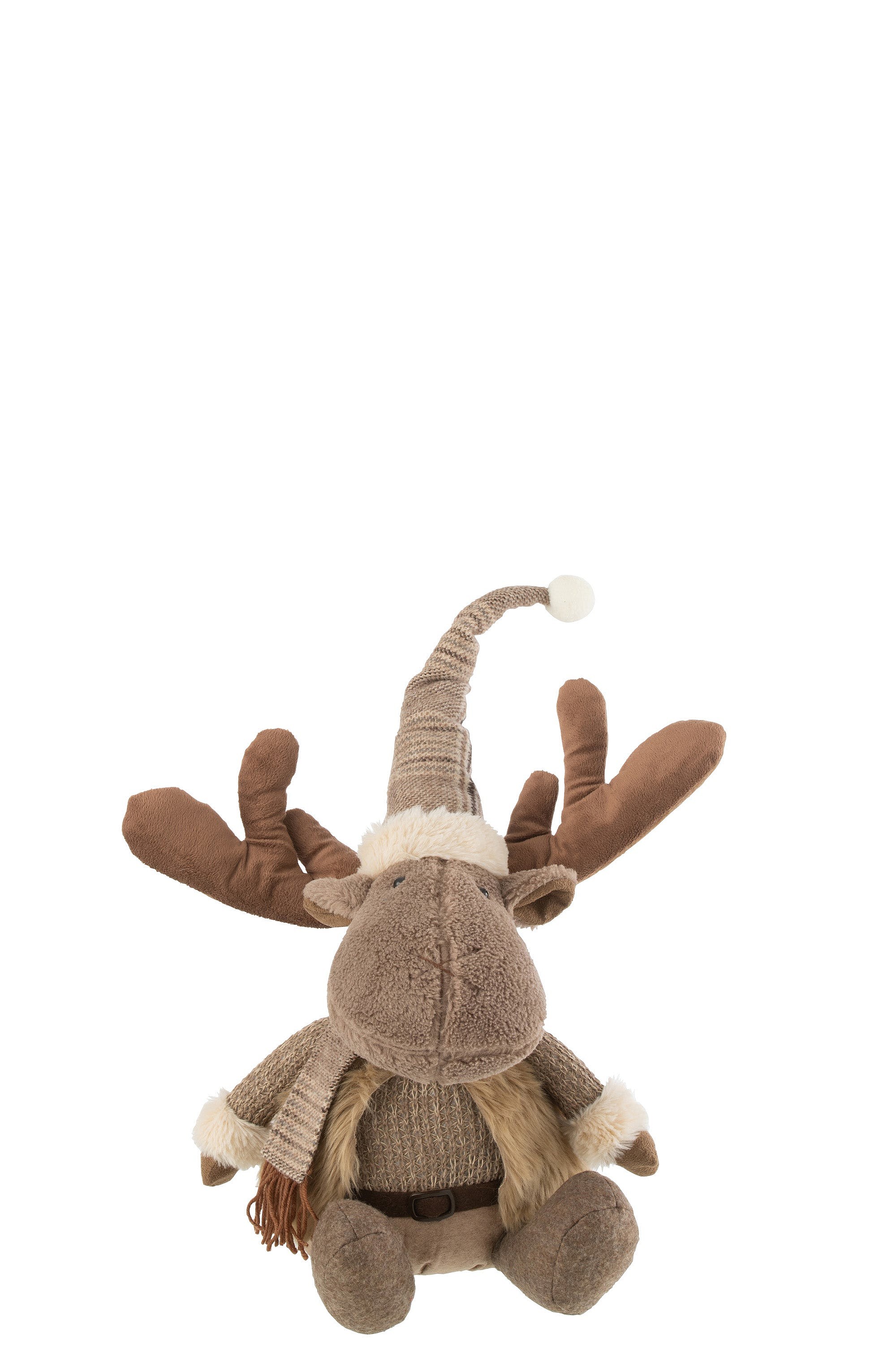 Renne hiver assis textile brun H. 30cm