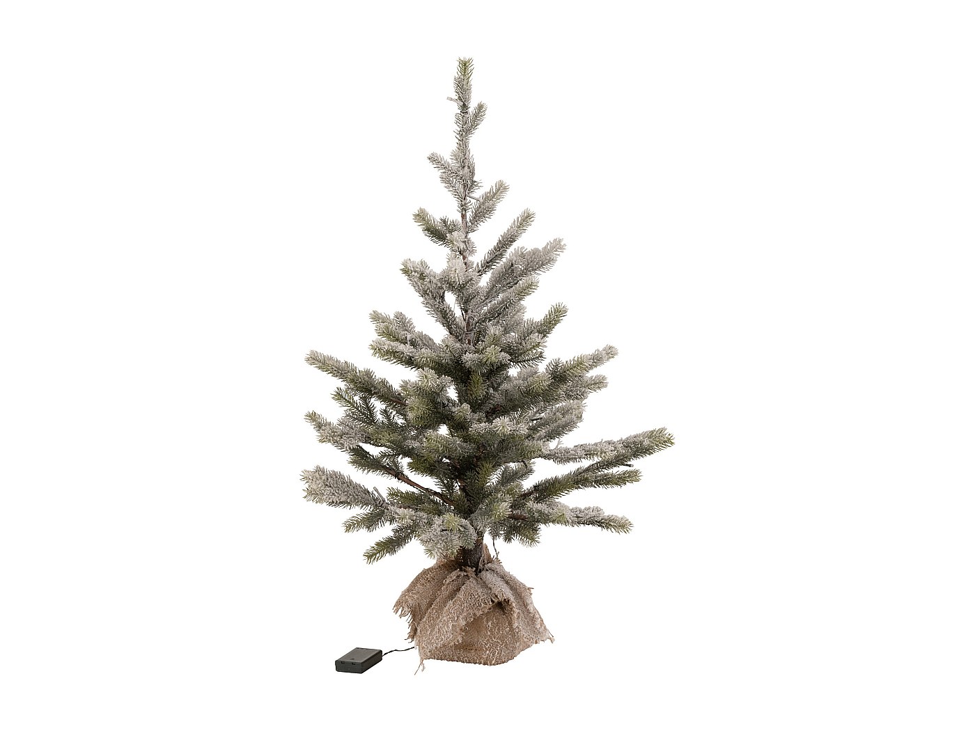 Sapin de noel enneige+led+piles en pot ju plastique vert large H. 100cm