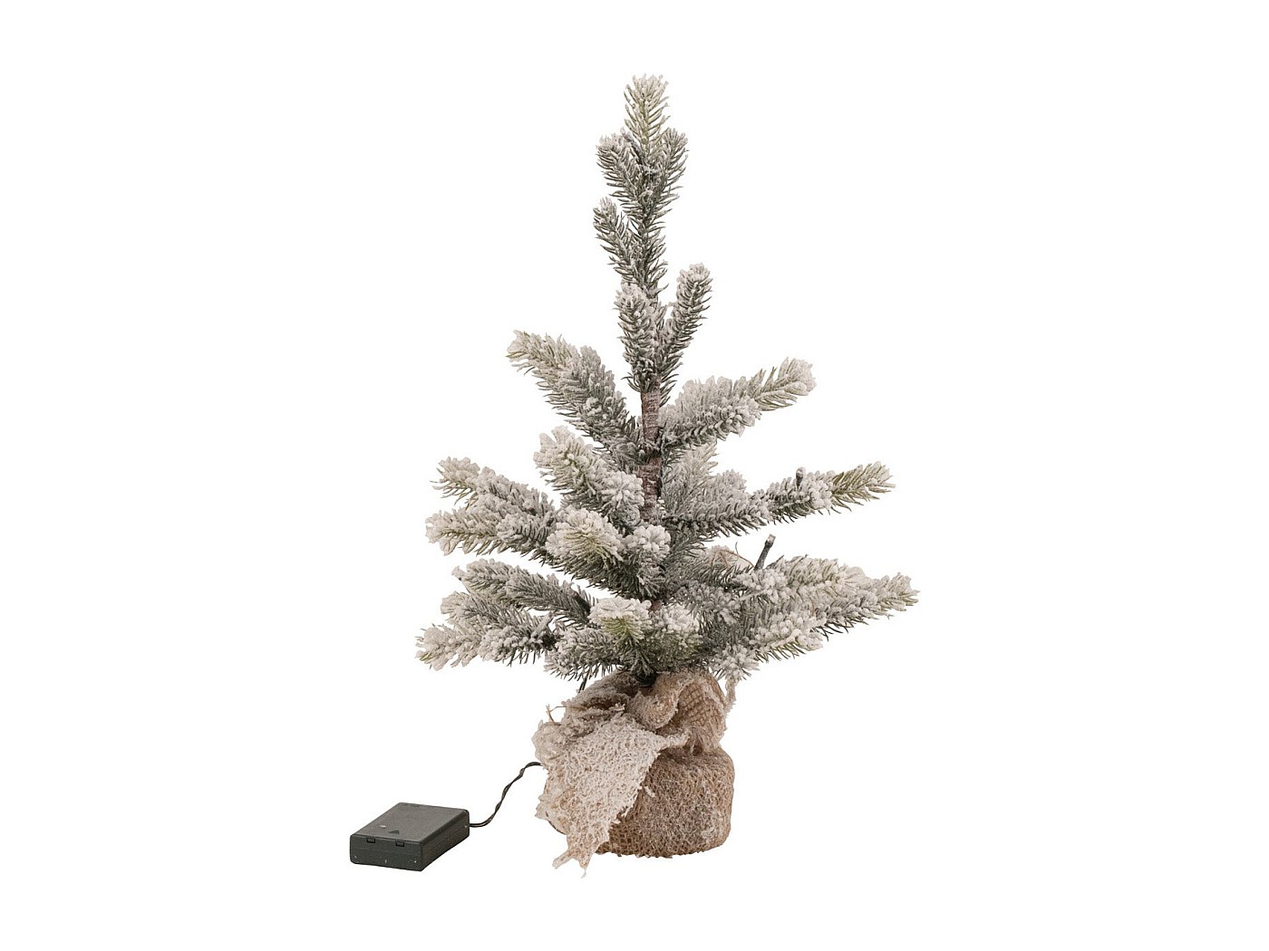 Sapin de noel enneige+led+piles en pot ju plastique vert small H. 50cm