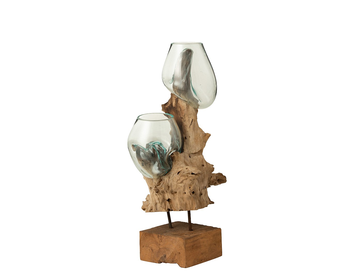 Vase 2 sur pied gamal bois recycle verre naturel/transparent h. 54 cm