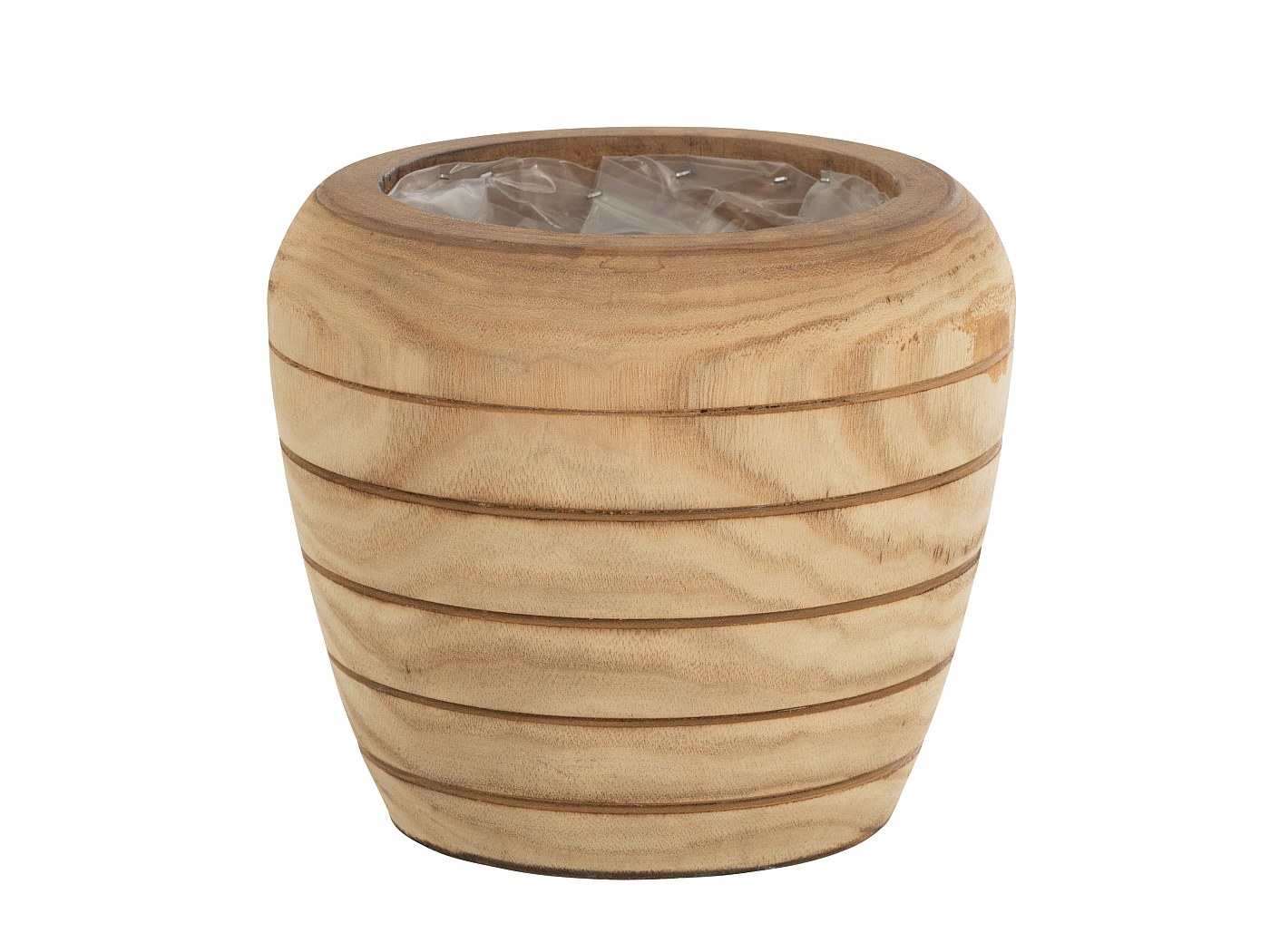 Cache-pot rayures bois naturel large H. 19cm